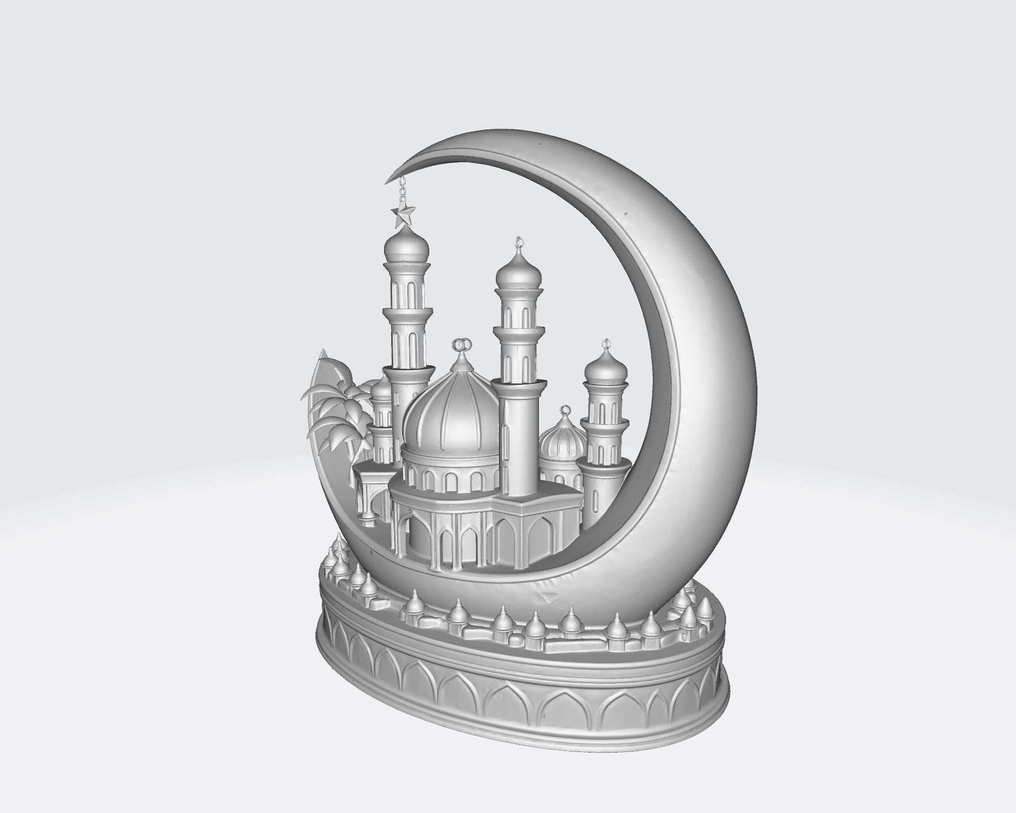 Ramadan Decor 3D STL File, Crescent Moon Mosque Model, Eid Mubarak Gift ...