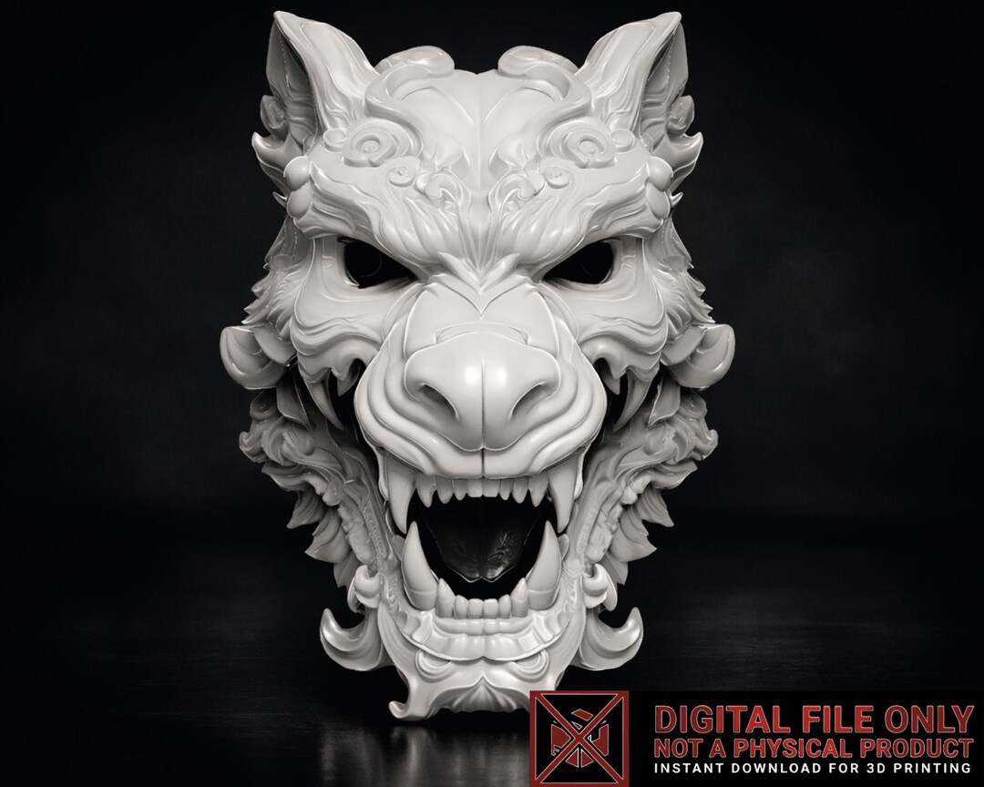 3D Print Wolf Mask, Chinese New Year Sculpture (STL/OBJ File) - Etsy