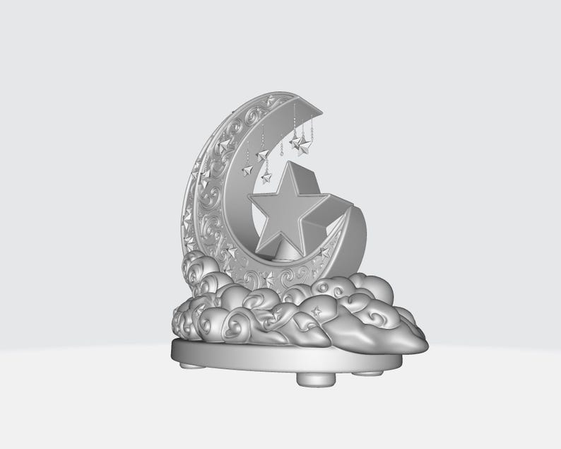 Ramadan Decor 3D STL File Crescent Moon & Star Cloud Stand | Eid ...