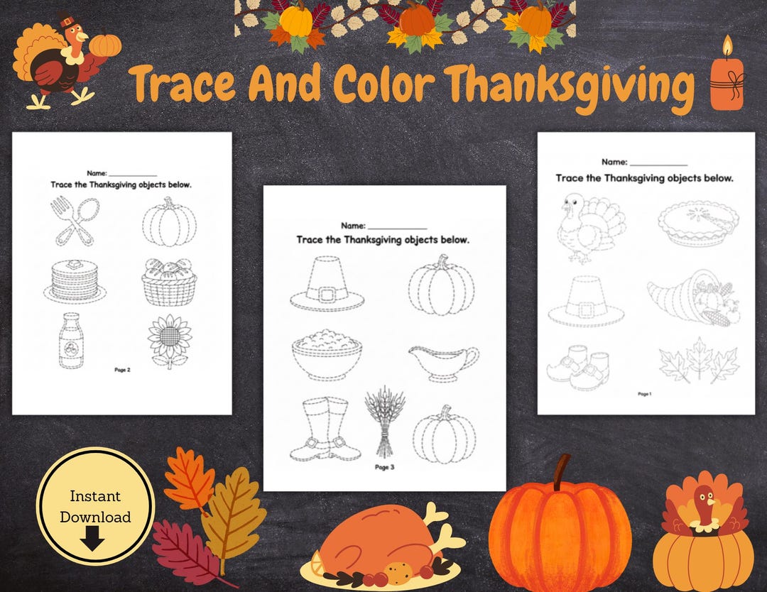 Thanksgiving Tracing Worksheets for Preschool & Kindergarten: Fine ...