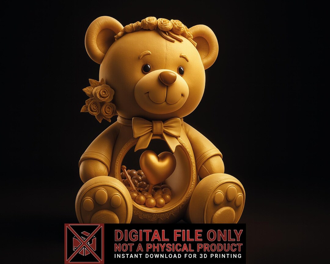 Golden Teddy Bear STL & OBJ 3D Print File. Cute Collectible Bear Design ...