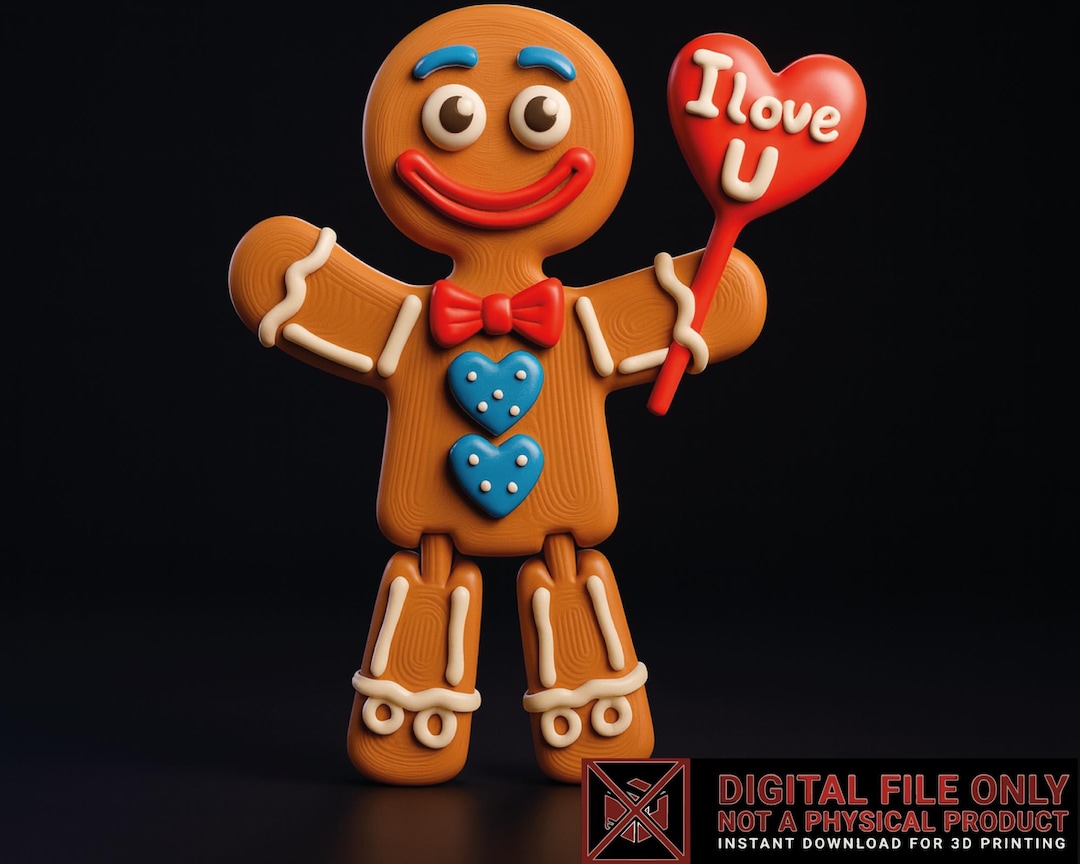 Valentine Gingerbread Man STL OBJ | Love Heart Candy 3D Print File ...