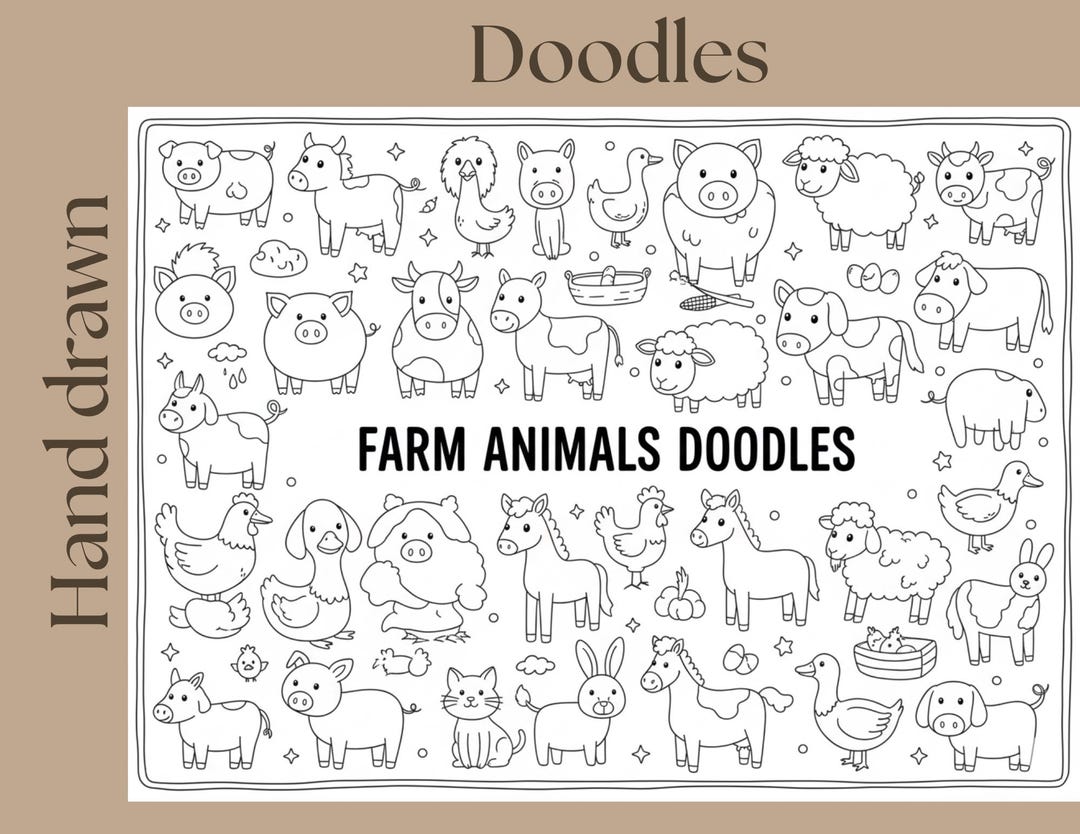 Hand Drawn Farm Animal Doodles Clipart Set,cow,sheep,pig,graphics ...