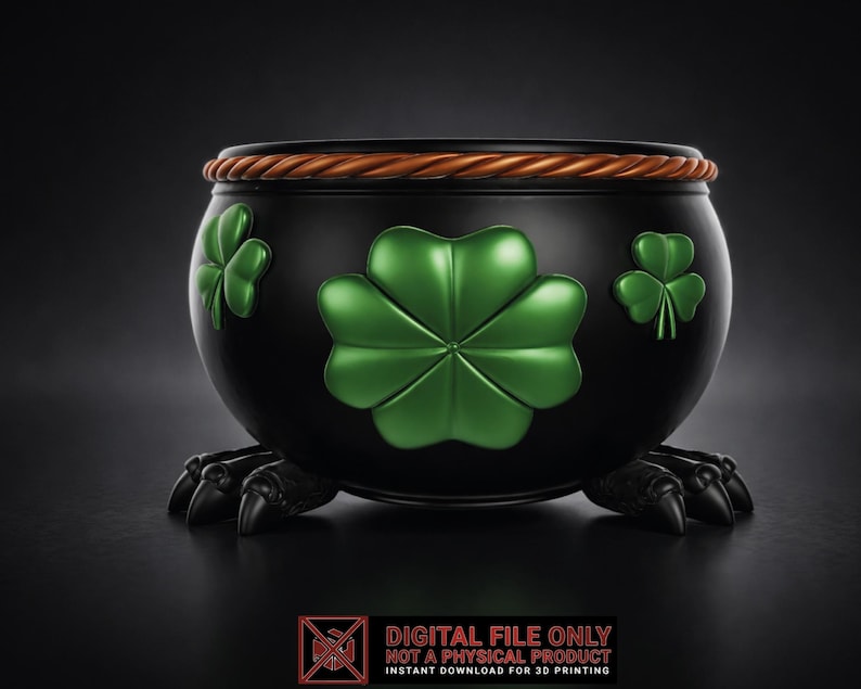Shamrock Cauldron 3D Print File, St Patrick's Day Decor (STL/OBJ ...