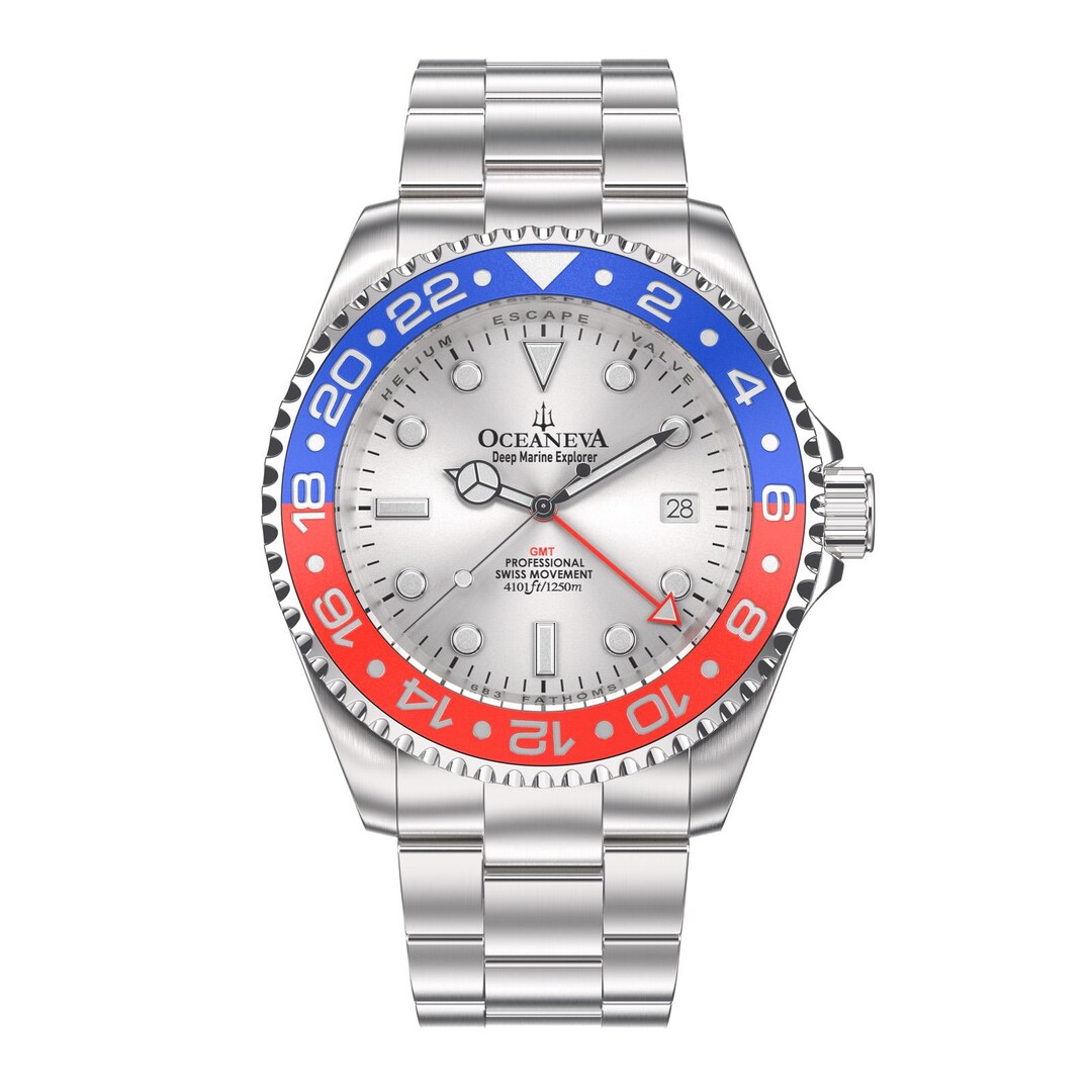 Oceaneva GMT Deep Marine Explorer 1250m Pro Diver Silver Watch- Blue ...