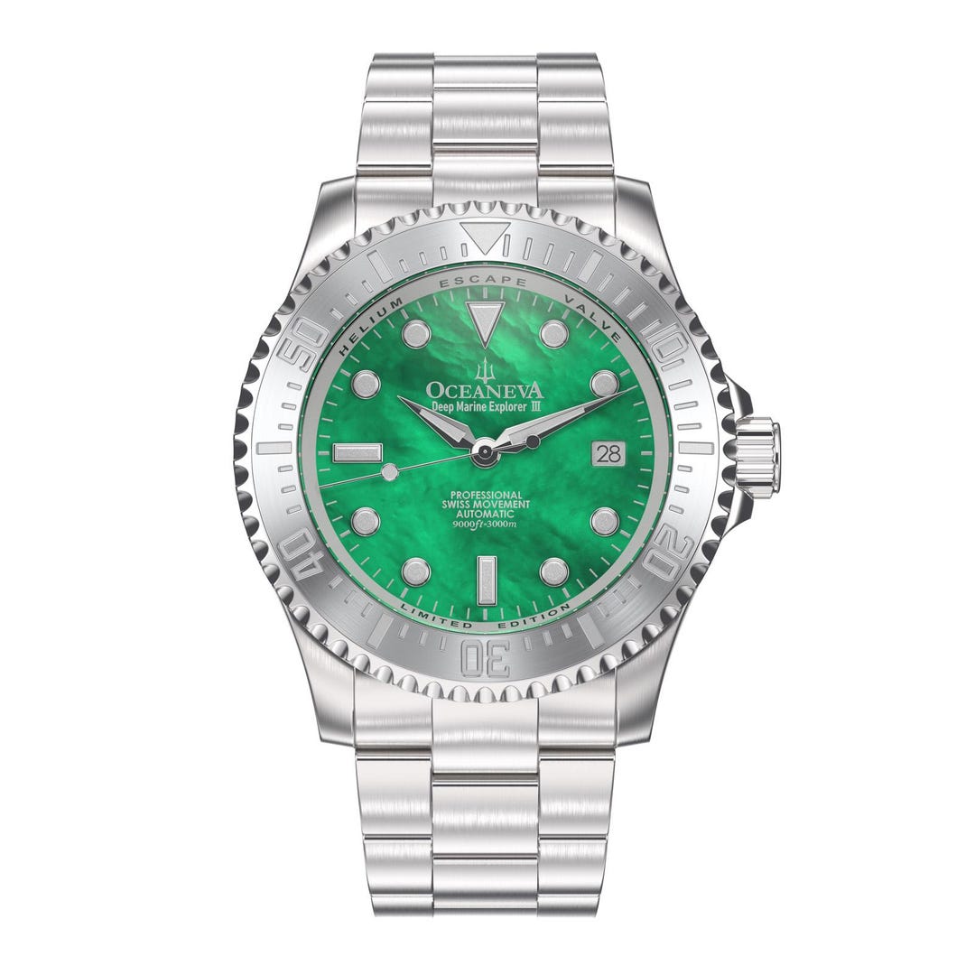 Oceaneva Deep Marine Explorer III 3000M Pro Diver – Green MOP Dial - Etsy