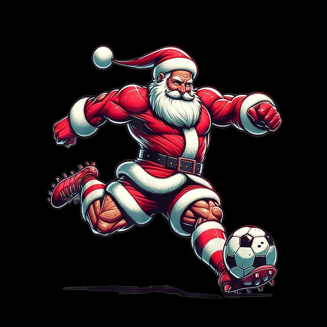 Muscular Santa Playing Soccer PNG, Christmas Soccer Design, Bold Comic ...