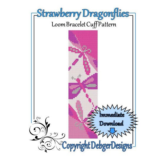 Bead Pattern Loom(bracelet Cuff)-strawberry Dragonflies - Etsy