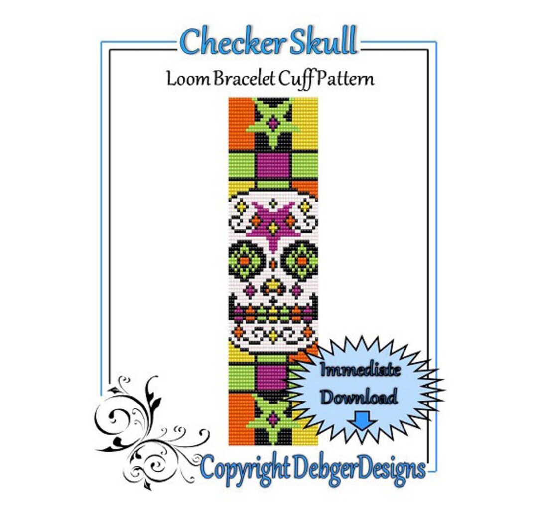 Bead Pattern Loom(bracelet Cuff)-checker Skull - Etsy