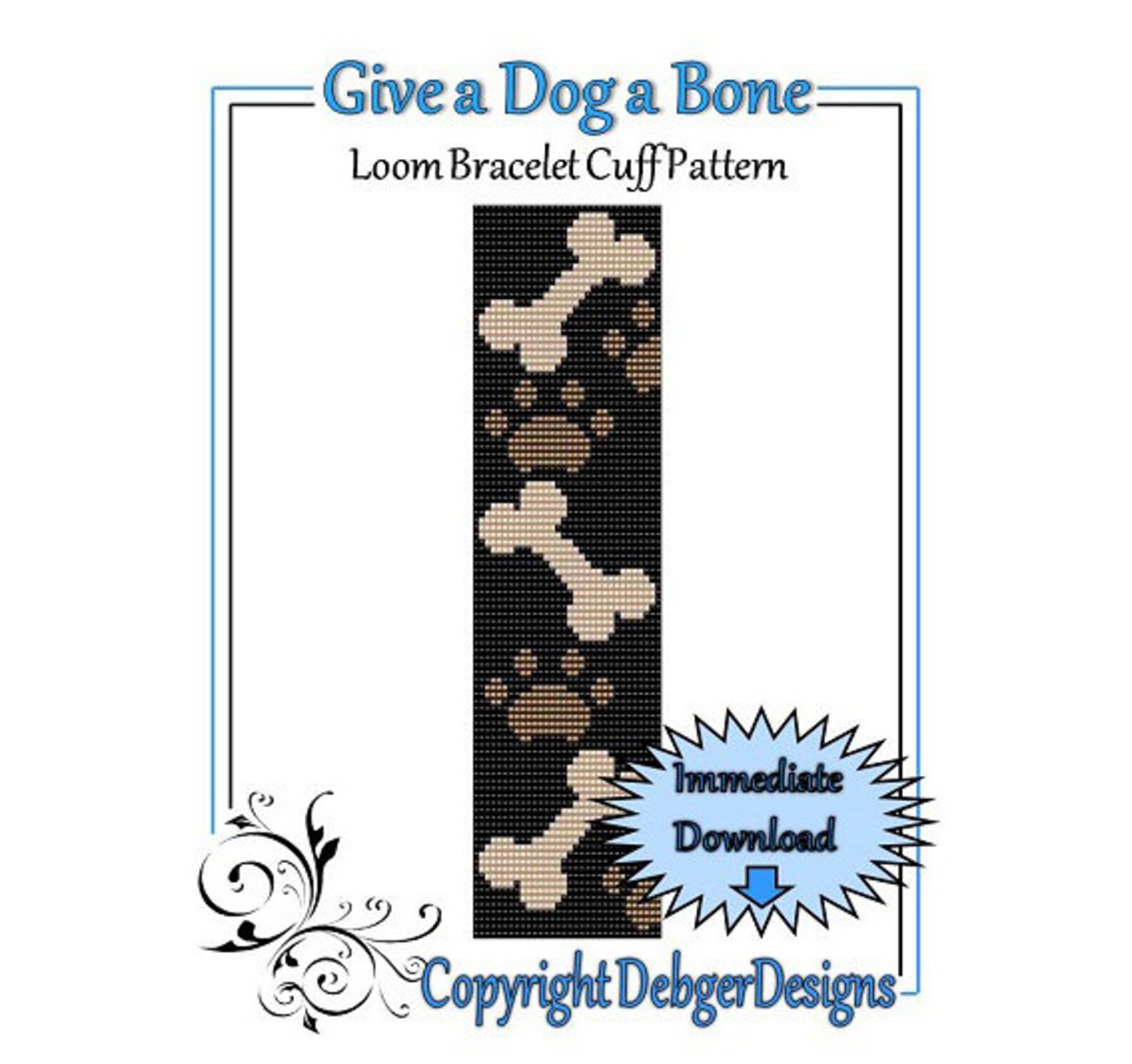 Bead Pattern Loom(bracelet Cuff)-give a Dog a Bone - Etsy