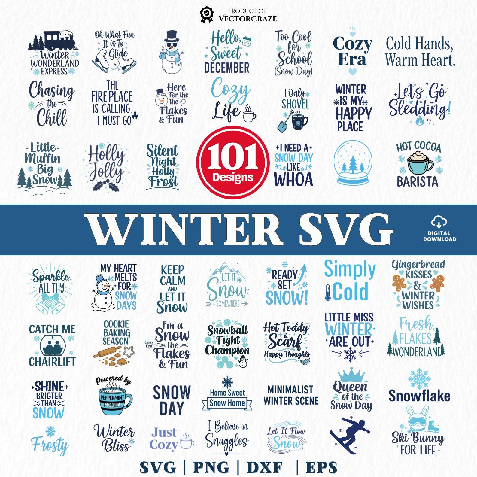 Winter SVG Bundle: 100 Designs - Hello Winter, Christmas, Sweatshirt ...