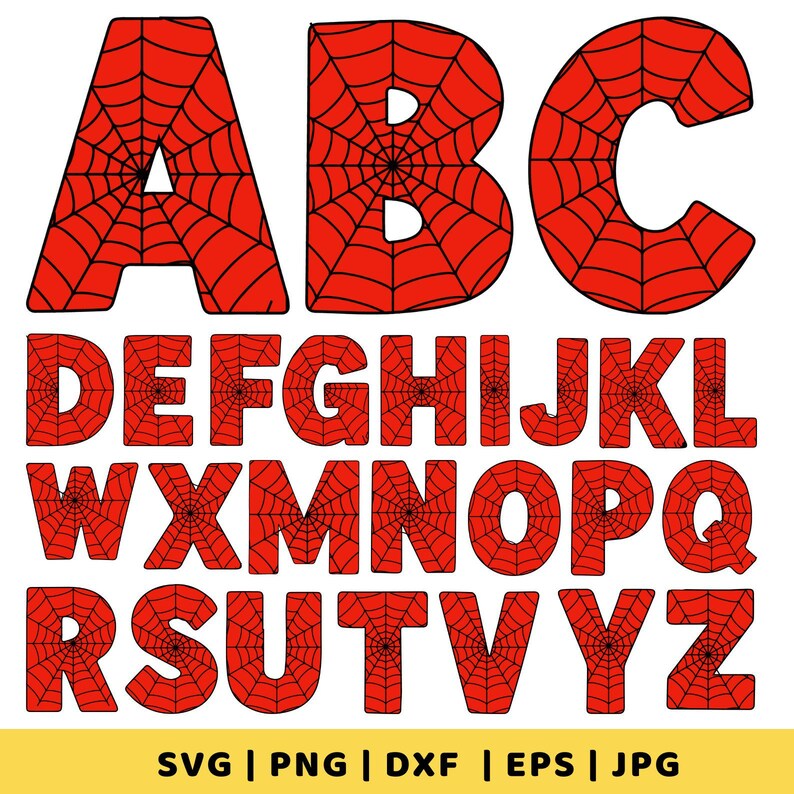 Spider Web Font: Spidey Alphabet and Numbers (SVG, PNG) - Etsy