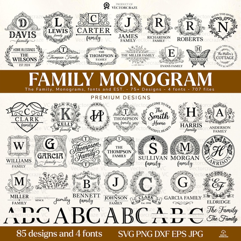 Family Monogram SVG Bundle: 85 Designs - Last Name, Cricut & Glowforge ...