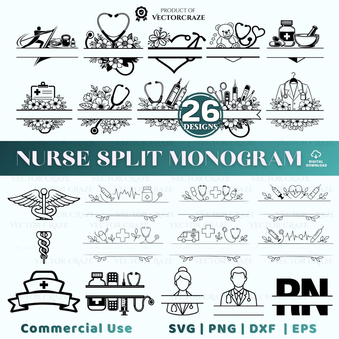 Nurse Floral Stethoscope Split Monogram Frame SVG | Custom Doctor Name ...