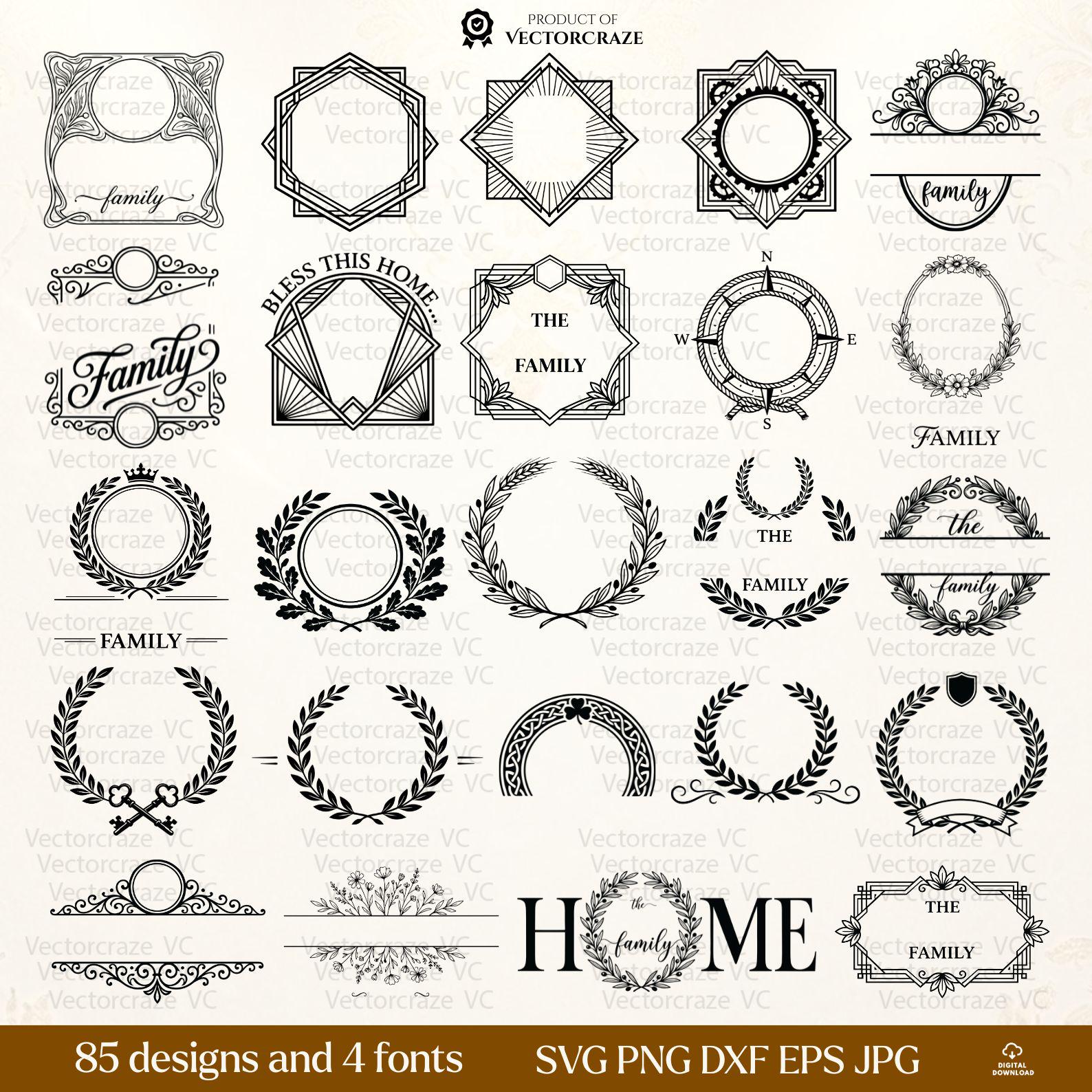 Family Monogram SVG Bundle: 85 Designs - Last Name, Cricut & Glowforge ...