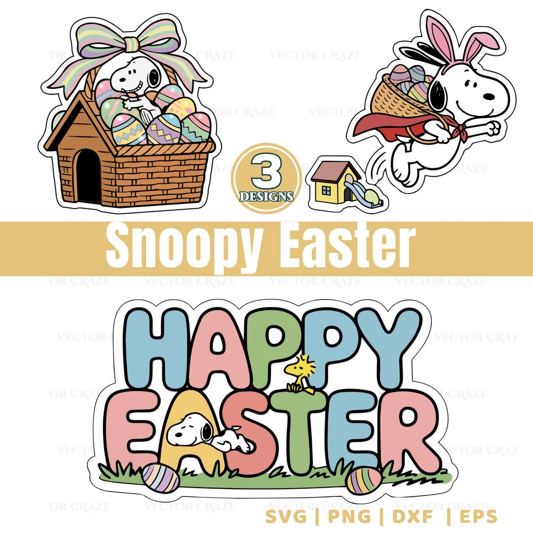 Diseños de Pascua de Snoopy: Paquete SVG de un beagle de dibujos ...