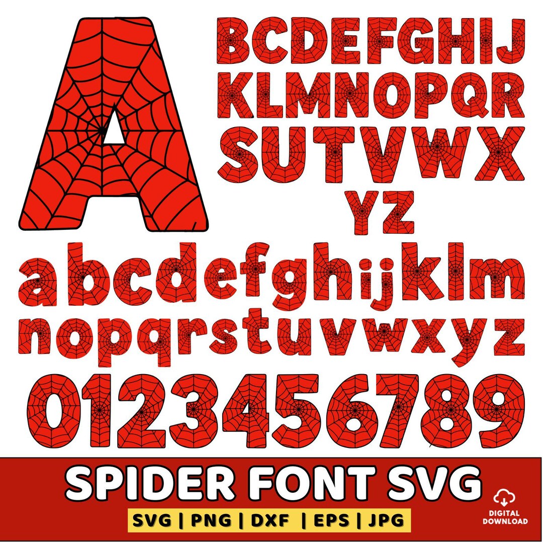 Spider Web Font: Spidey Alphabet and Numbers (SVG, PNG) - Etsy