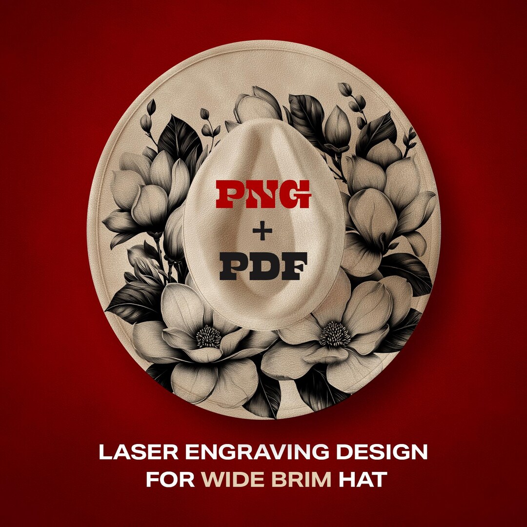 Magnolias Floral Hat Laser Engraving Design: Wide Brim Burning PNG ...