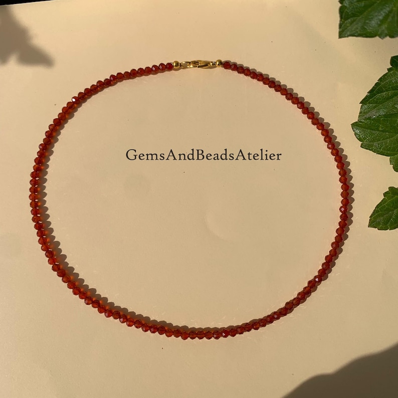 Dainty Carnelian Beaded Minimalist Choker, Tiny 3mm Carnelian Gemstone ...