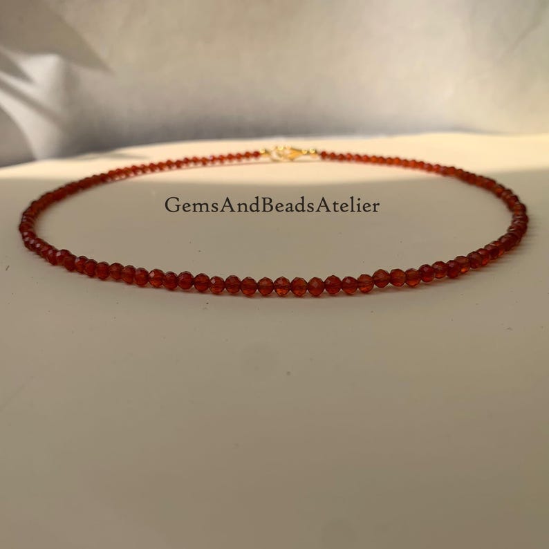 Dainty Carnelian Beaded Minimalist Choker, Tiny 3mm Carnelian Gemstone ...
