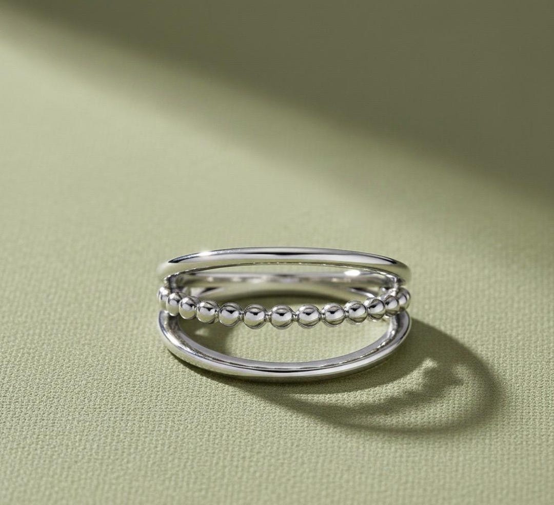 Sterling Silver Beaded Negative Space Ring | Modern Geometric Band - Etsy