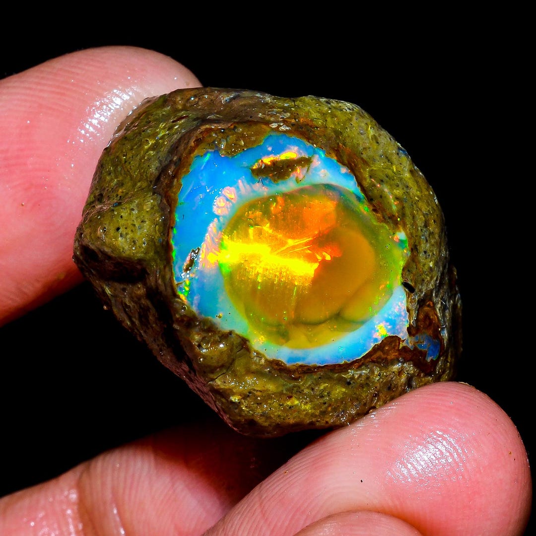 Ethiopian Fire Opal Rough Stone, Bright Play of Color, Natural Raw Welo ...