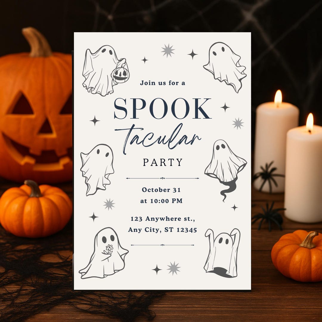 Spooktacular Halloween Party Invitation | Cute Ghost Evite | Minimal ...