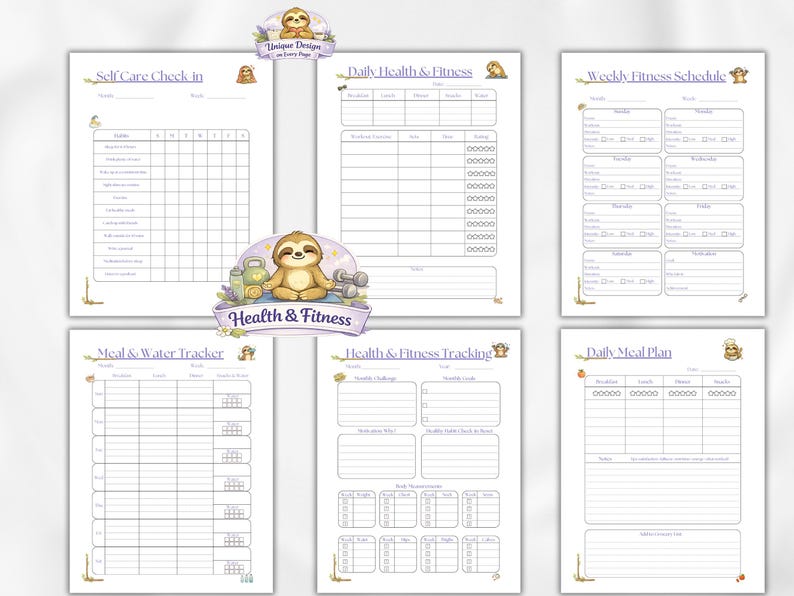 Serene Sloth Self Care Life Planner, Daily Weekly Monthly Tracker (PDF ...