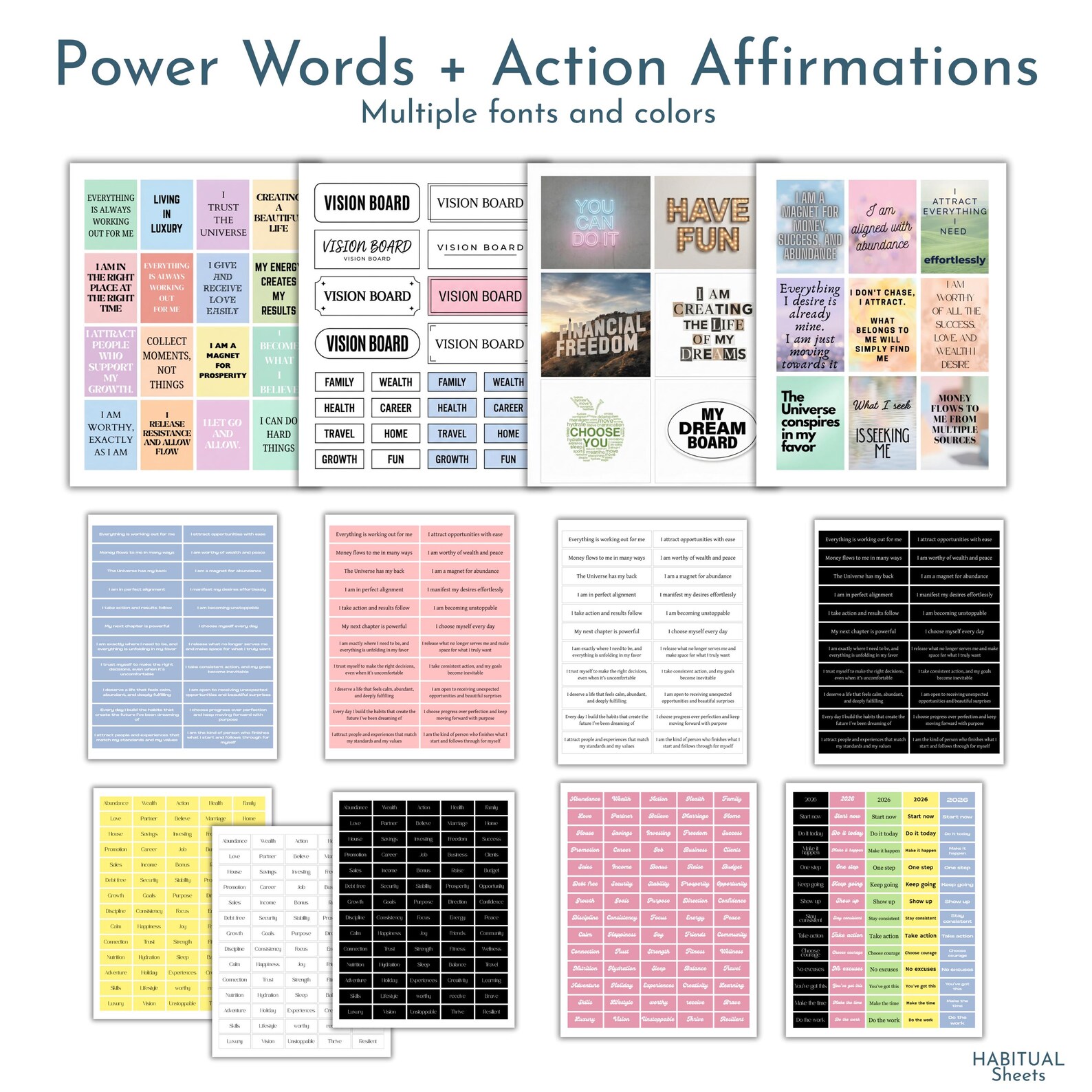 Vision Board Kit | Printable Collage Sheets + Word Tiles + Affirmations ...