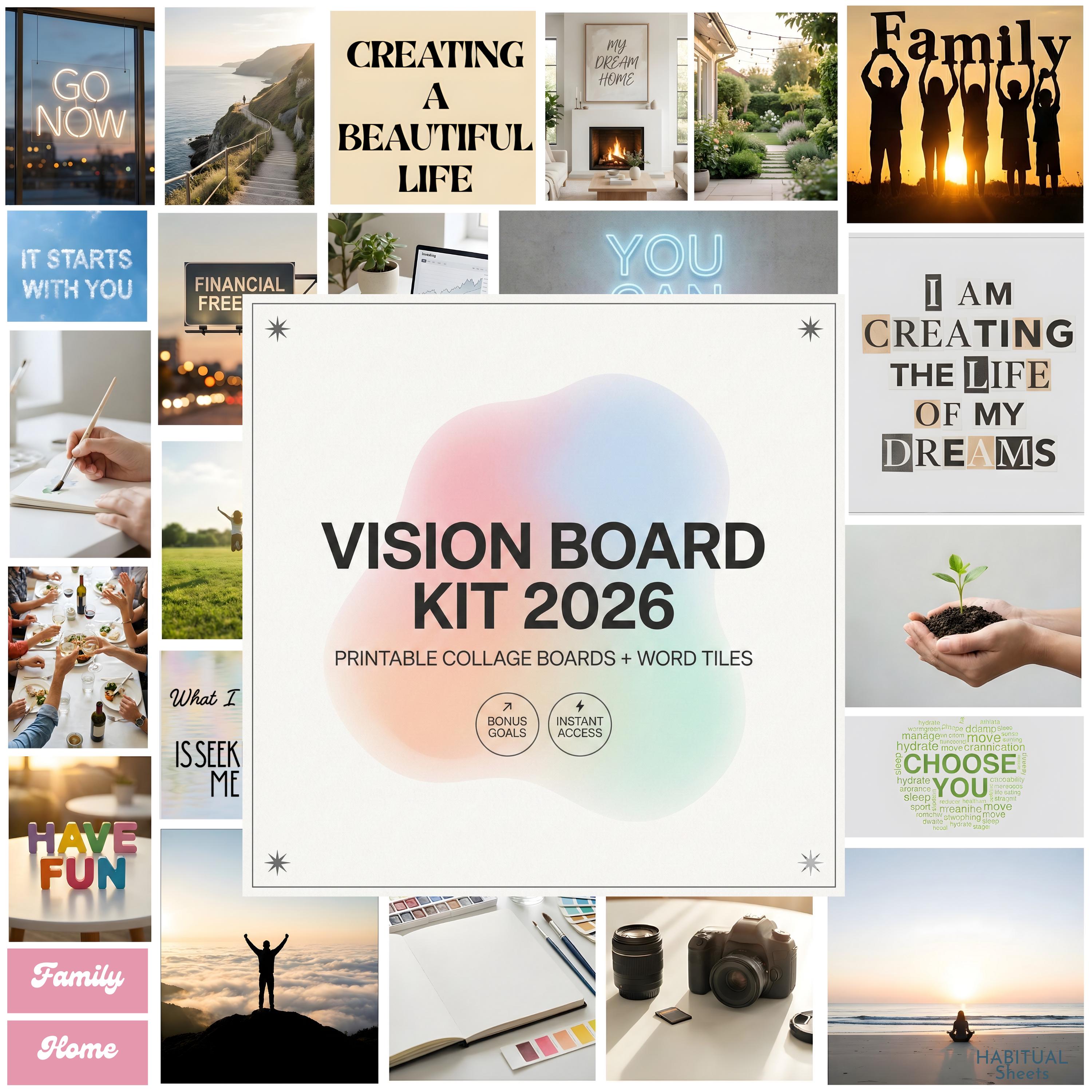 Vision Board Kit | Printable Collage Sheets + Word Tiles + Affirmations ...