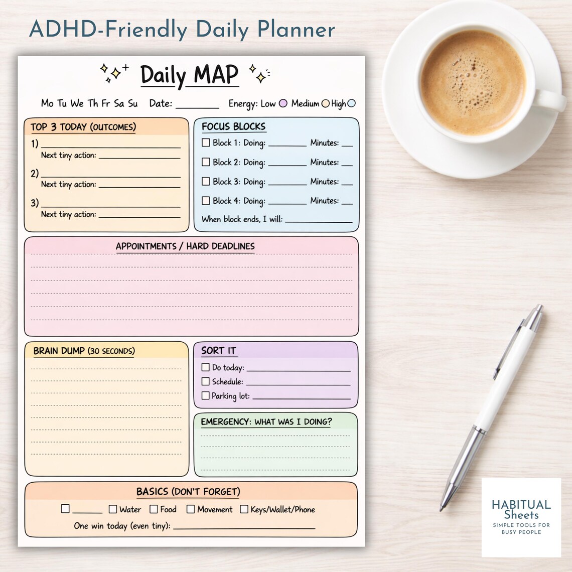 Adhd-friendly Daily Planner | Brain Dump Printable (a4/a5/letter/half ...