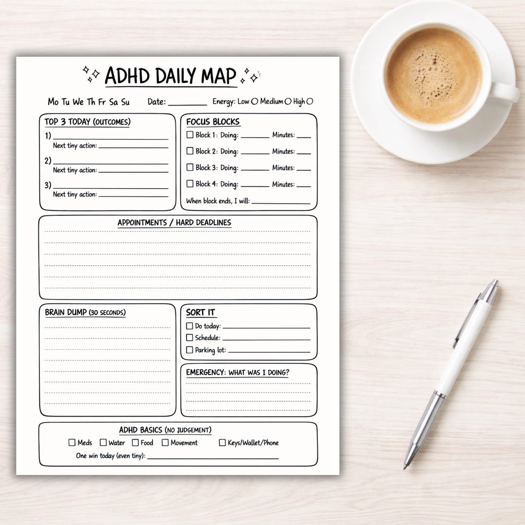 ADHD Daily Planner | Focus Blocks, Brain Dump (digital Download) - Etsy