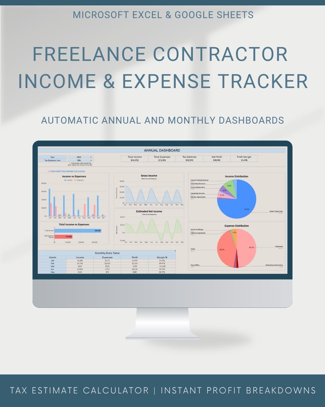 Freelancer Income Expense Tracker: Excel & Google Sheets Vorlage - Etsy.de