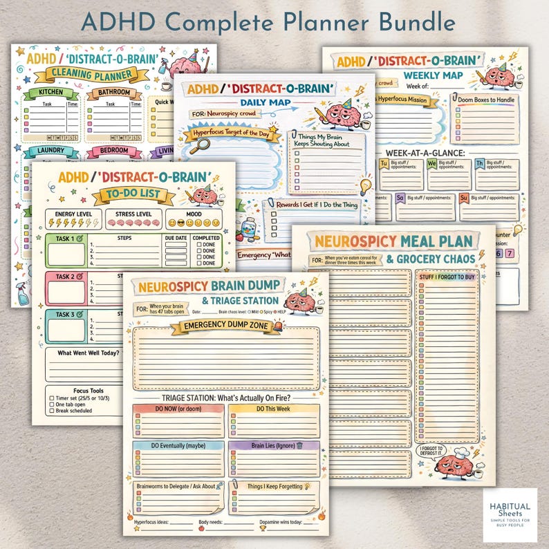 ADHD Planner Bundle Printable, Neurodivergent Brain, Daily, Weekly ...