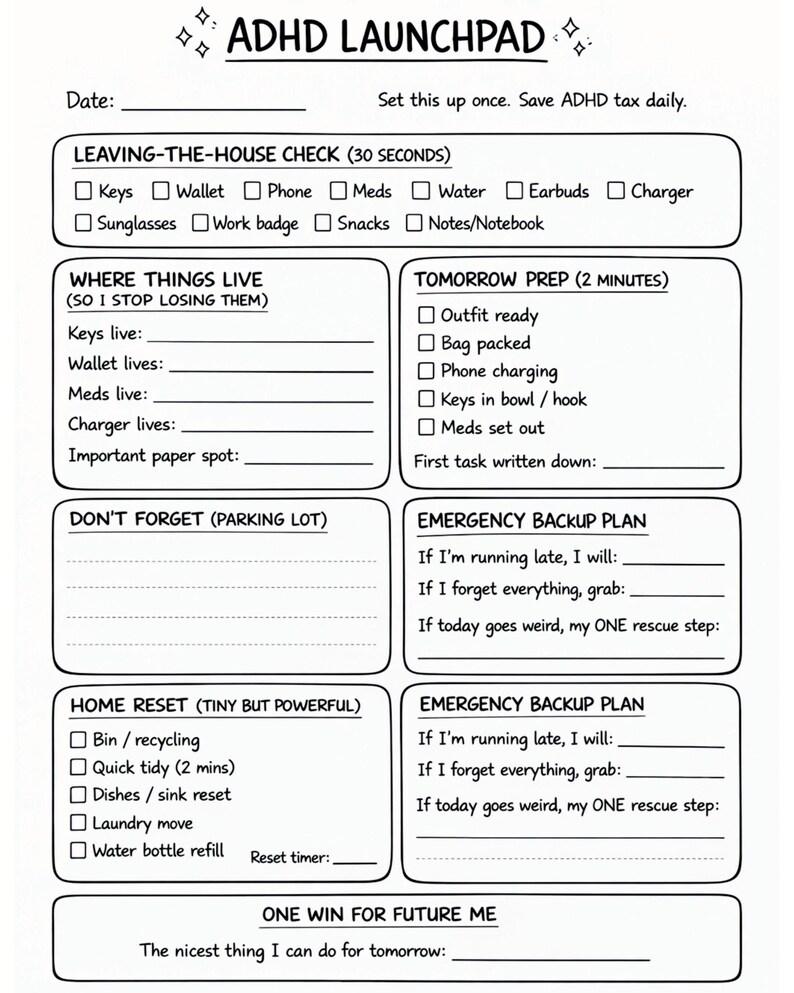 ADHD Launchpad Checklist Printable | Morning Routine + Leaving House ...