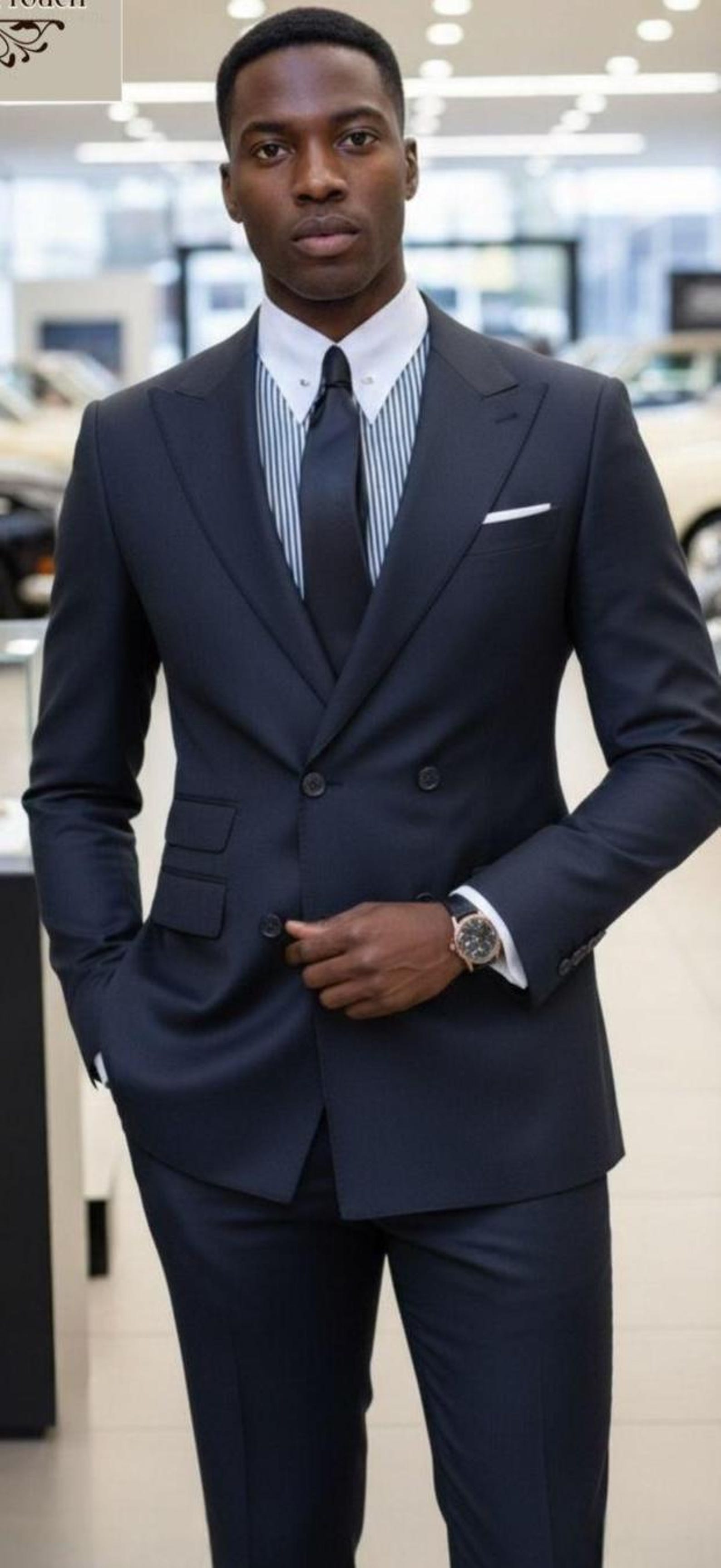 Dark Blue Double Breasted Suit: Slim Fit Wool Two-piece Wedding Suit - Etsy
