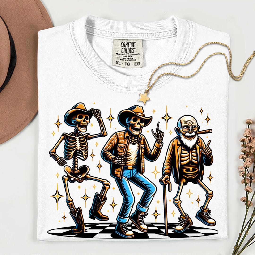 Retro Cowboy Skeleton Halloween PNG: Western T-shirt Design (digital ...