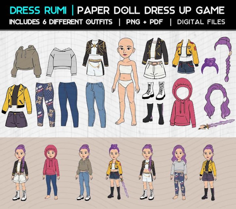 Kpop Demon Hunter Dress Rumi Paper Doll Party Dress up Game | Printable ...