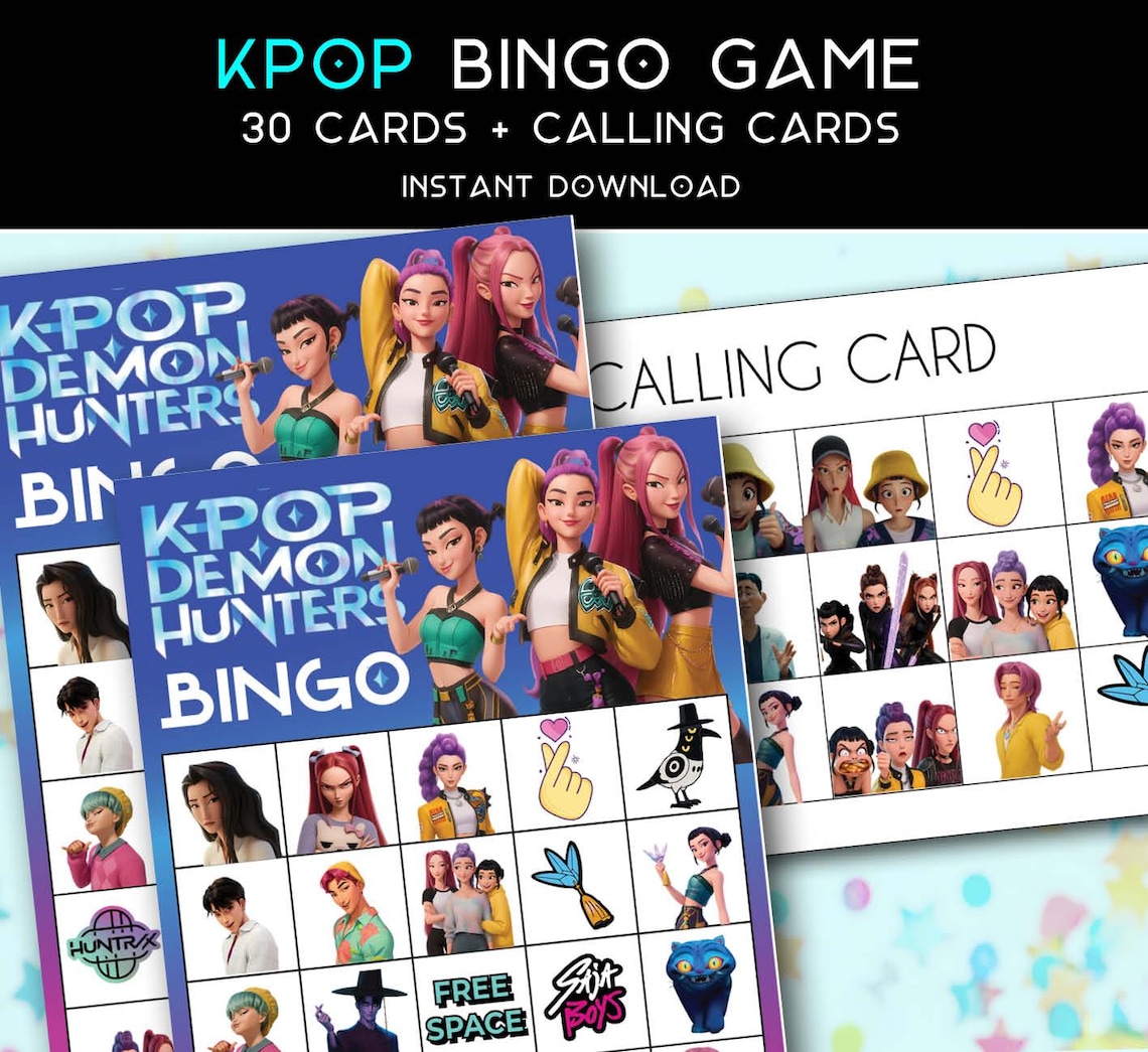 K-pop Demon Hunter Kids Bingo Game 30 Cards | Huntrix Lotto Birthday ...
