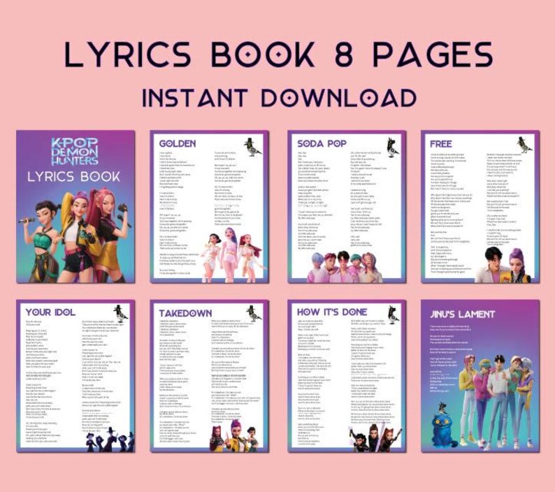 K-pop Demon Hunter Lyrics Book | Birthday Song Book Party Favor | Sing ...
