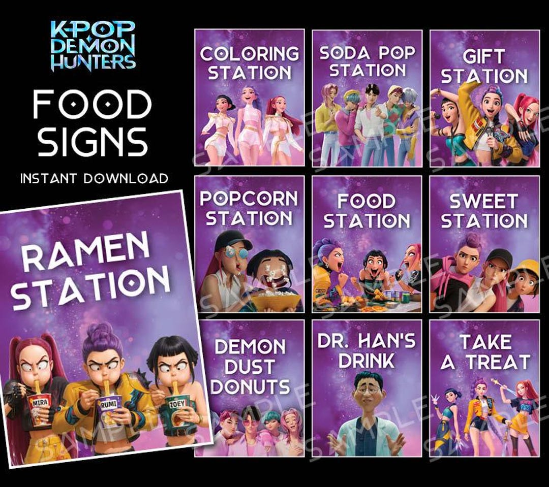K-pop Demon Hunter Food Signs Ramen Bar Soda Pop | Birthday Party Favor ...