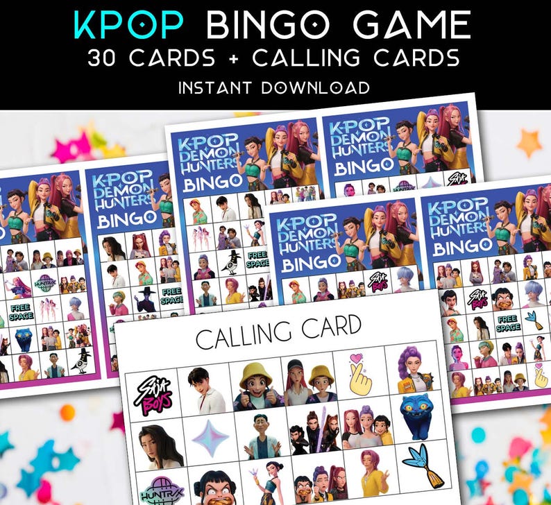 K-pop Demon Hunter Kids Bingo Game 30 Cards | Huntrix Lotto Birthday ...
