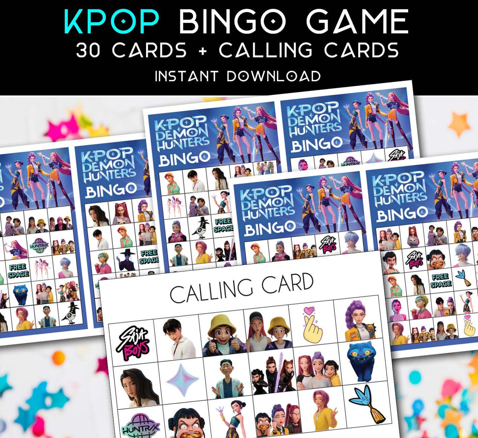 K-pop Demon Hunter Kids Bingo Game 30 Cards | Huntrix Lotto Birthday ...