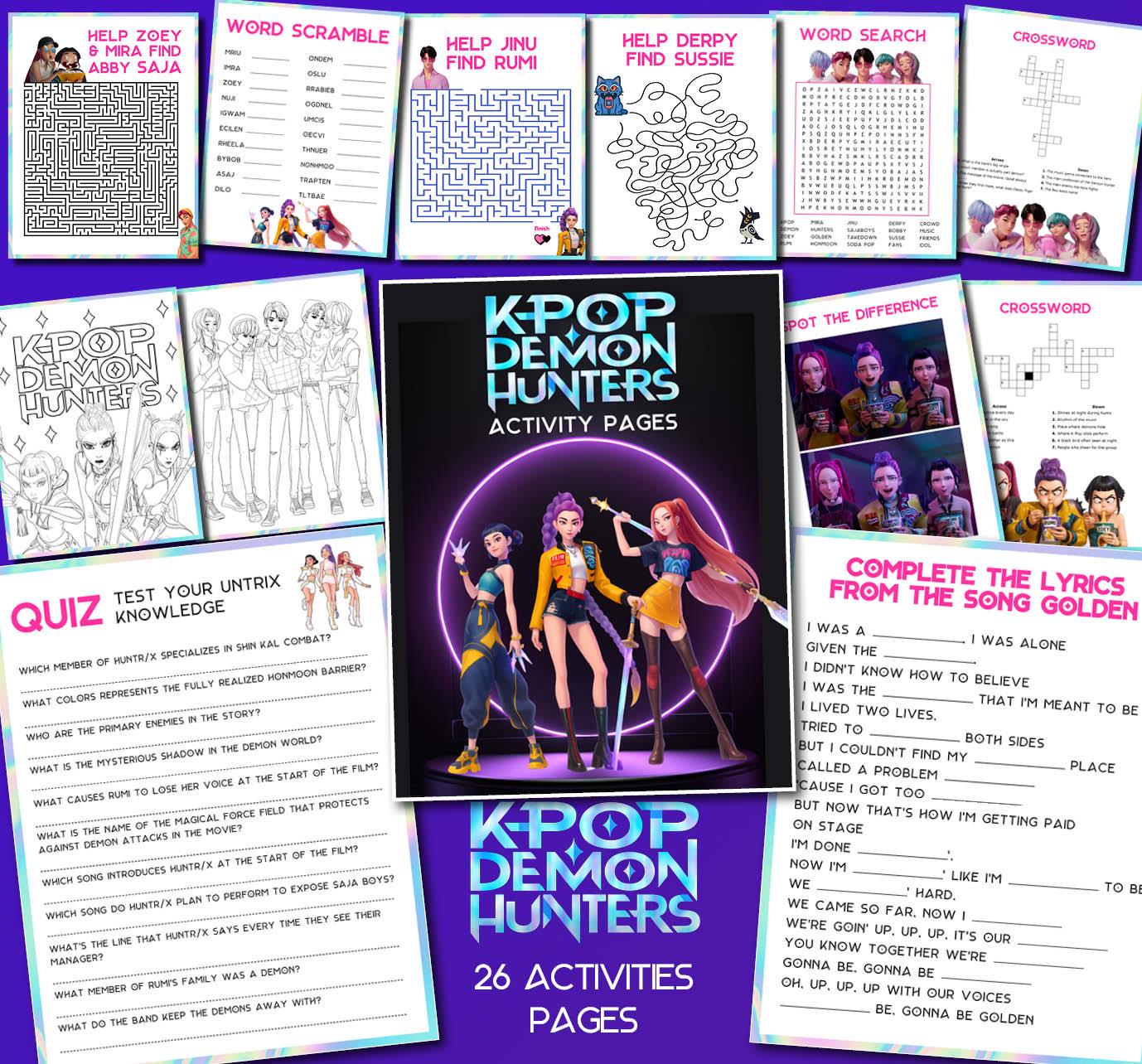 Pages Kpop Demon Hunter Activities Games | Printable Party Fun Games ...