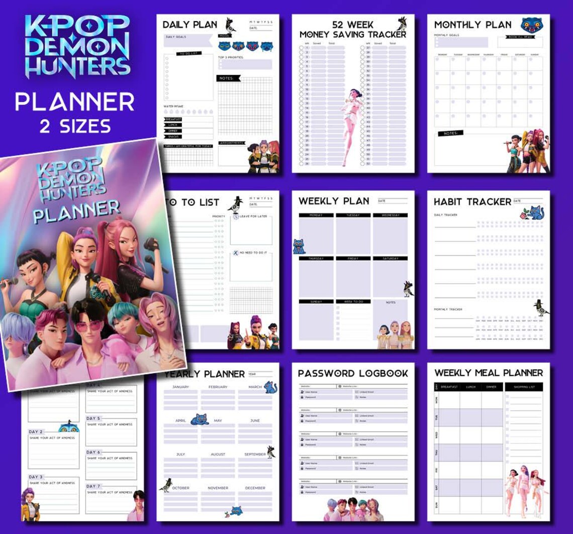Kpop Demon Hunter Planner Journal | Printable Party Daily Monthly ...