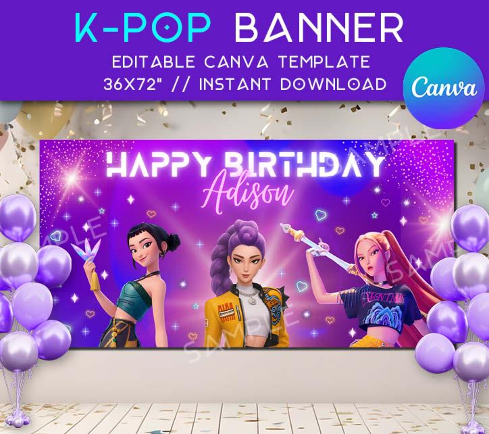 K-pop Demon Hunter Banner Backdrop POSTER | Banner Huntrix Party ...