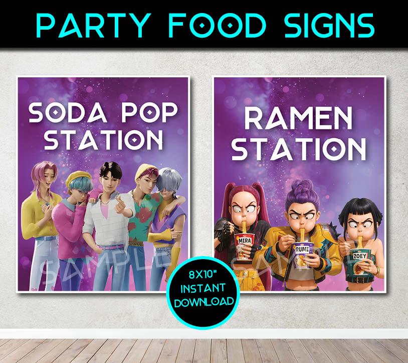 K-pop Demon Hunter Food Signs Ramen Bar Soda Pop | Birthday Party Favor ...
