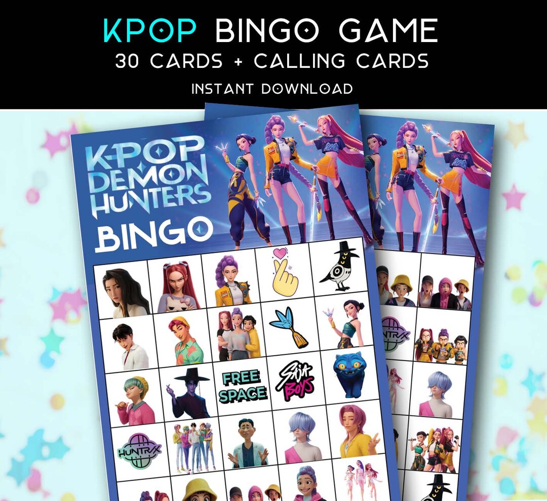 K-pop Demon Hunter Kids Bingo Game 30 Cards | Huntrix Lotto Birthday ...