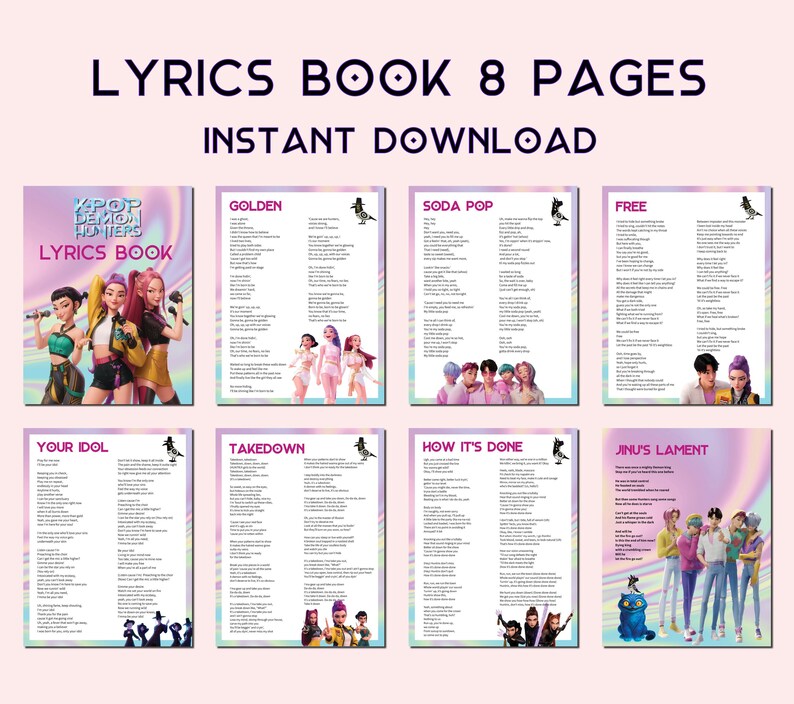 K-pop Demon Hunter Lyrics Book | Birthday Song Book Party Favor | Sing ...