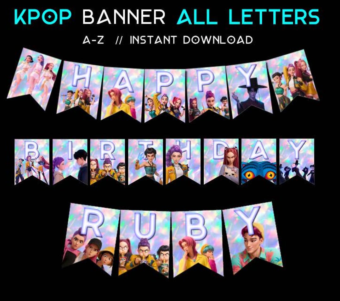 K-pop Demon Hunter Banner ALL Letters | Bunting Banner Huntrix Party ...